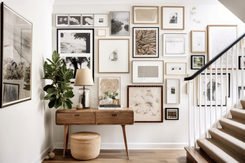 A Gallery Wall with a Mix of Framed Photos and Art Pieces Stock ...