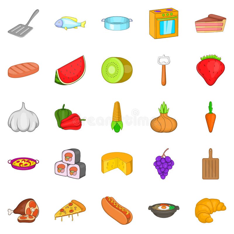 Galley Icons Set Cartoon Style Stock Illustrations – 7 Galley Icons Set ...