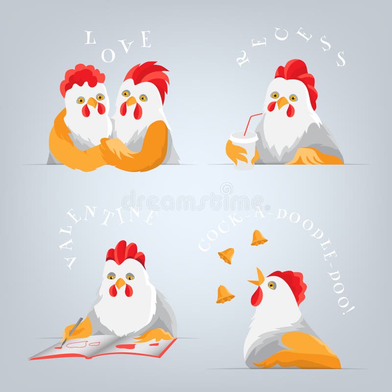 Galli E Galline Di Cartone Animato Illustrazione Vettoriale ...