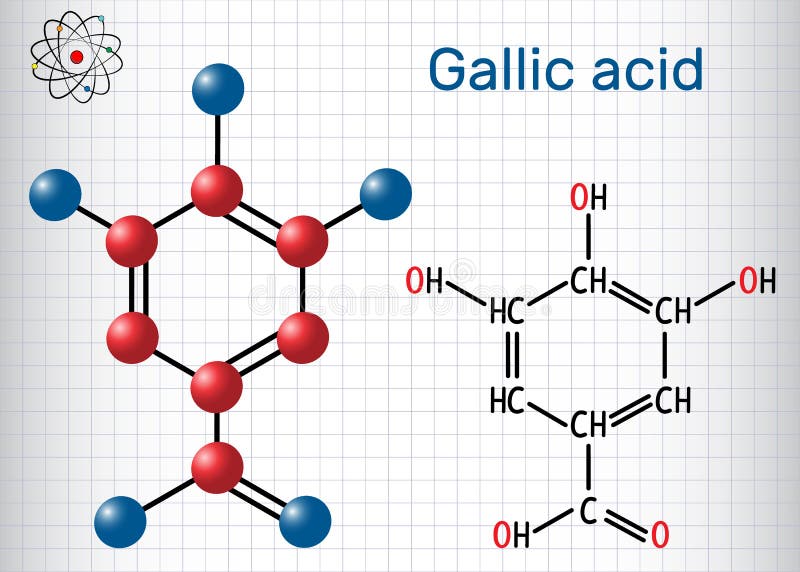 Gallic Acid Trihydroxybenzoic Acid Molecule, is Phenolic Acid. Stock ...
