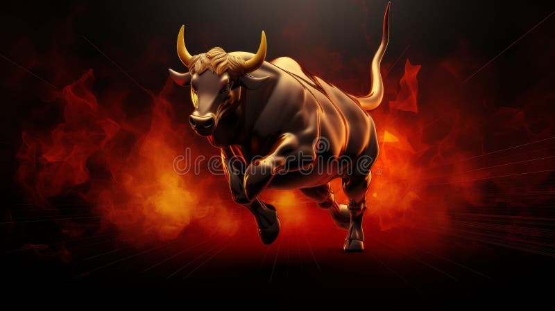Red Fire Bull, Sparks Fly from Under the Hooves, Side View, on Night ...