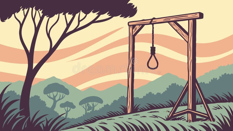 Gallows in Dramatic Sunset Landscape Vector Art, Vector Design ...