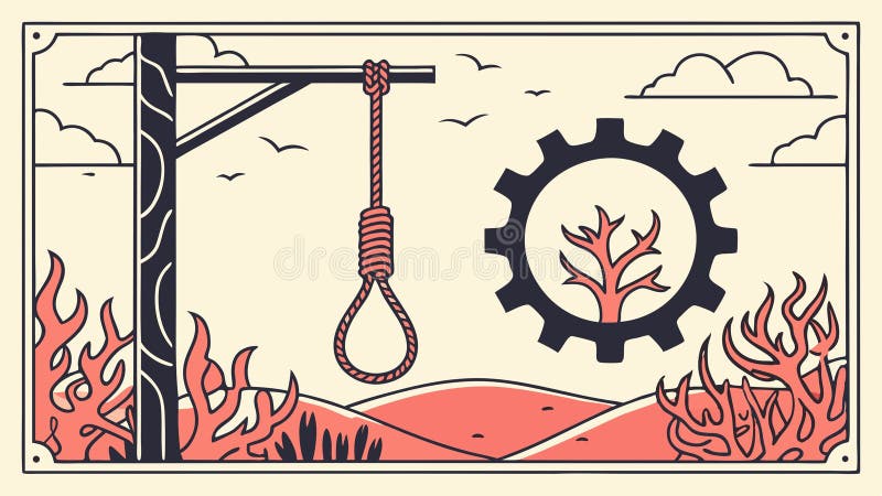 Gallows with Flames and Industrial Gears Vector, Vector Design ...