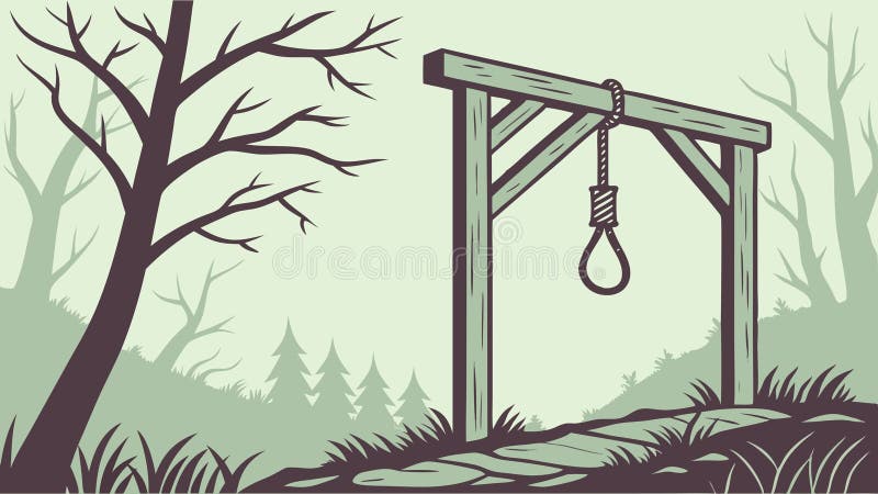 Gallows Structure in Stark Landscape Vector Illustration, Somber Scene ...
