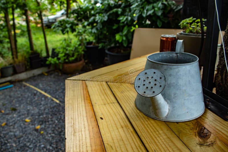 Galvanized Cans. Irrigation Water on Table. Stock Photo - Image of ...