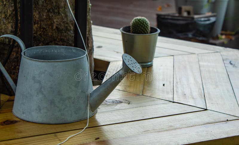 Galvanized Cans. Irrigation Water on Table. Stock Image - Image of ...