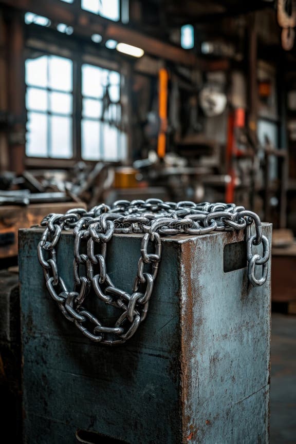 Galvanized Chain, a Galvanized Chain Tightly Coiled on a Metal Crate ...