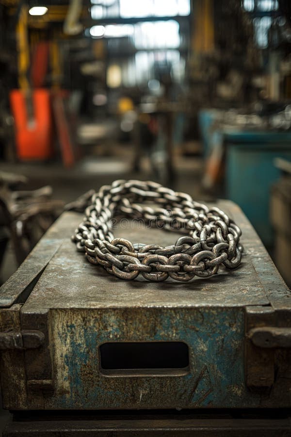 Galvanized Chain, a Galvanized Chain Tightly Coiled on a Metal Crate ...