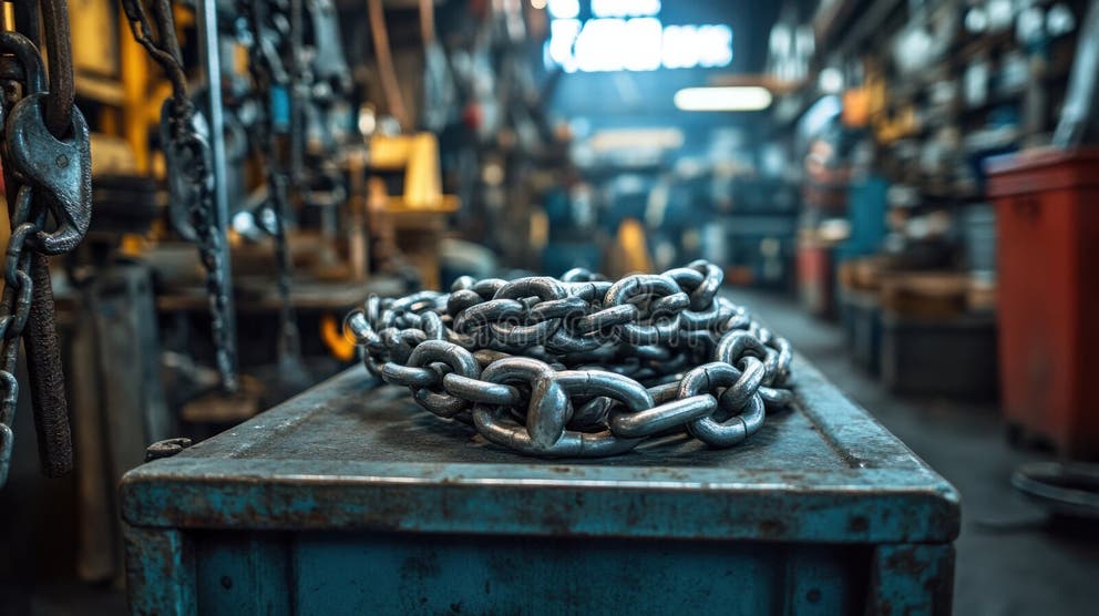 Galvanized Chain, a Galvanized Chain Tightly Coiled on a Metal Crate ...