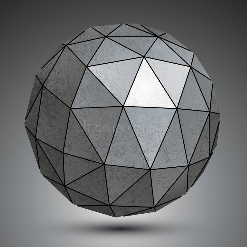 Galvanized Facet 3d Sphere, Grayscale Abstract Object. Stock Vector ...