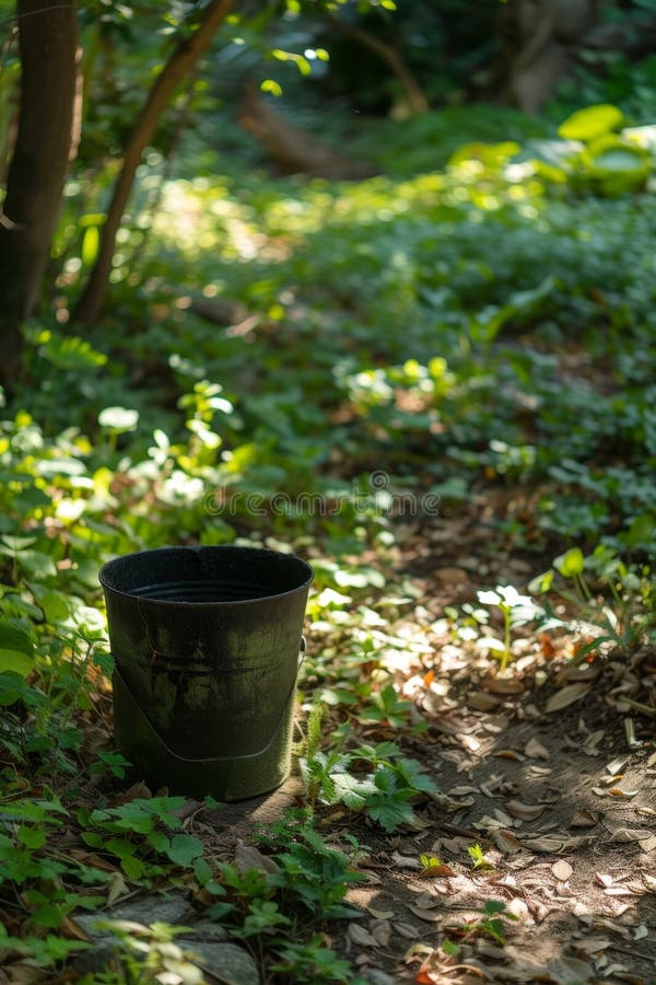 A Galvanized Metal Bucket Stands in the Summer Garden Stock Photo ...