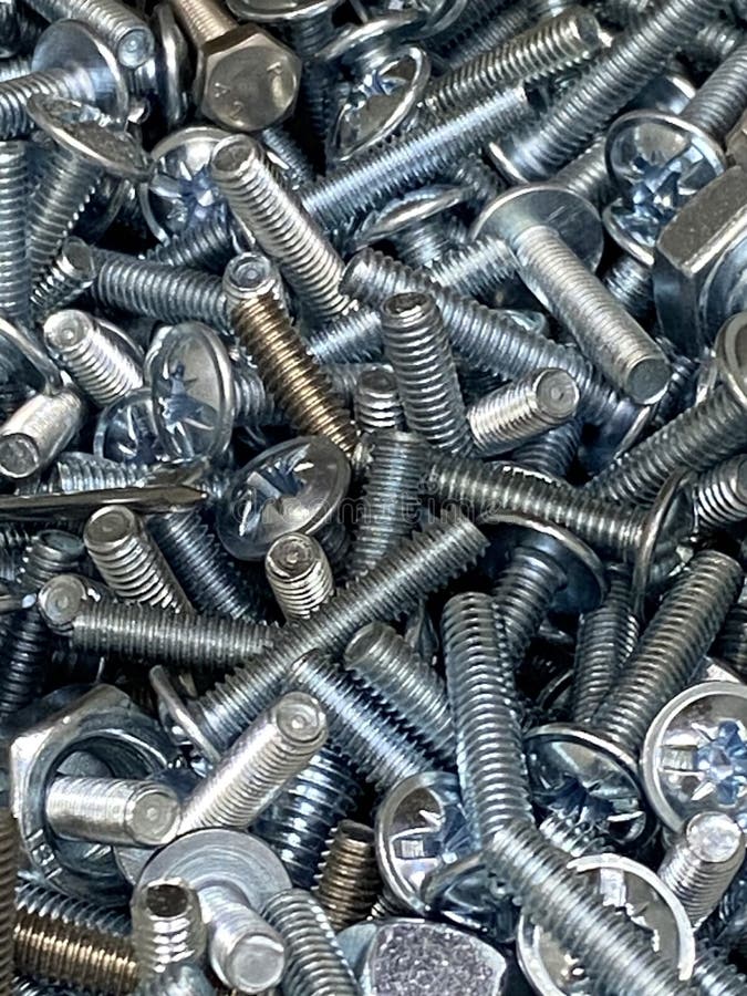 Galvanized Metal Screws with Rounded Heads Stock Photo - Image of metal ...