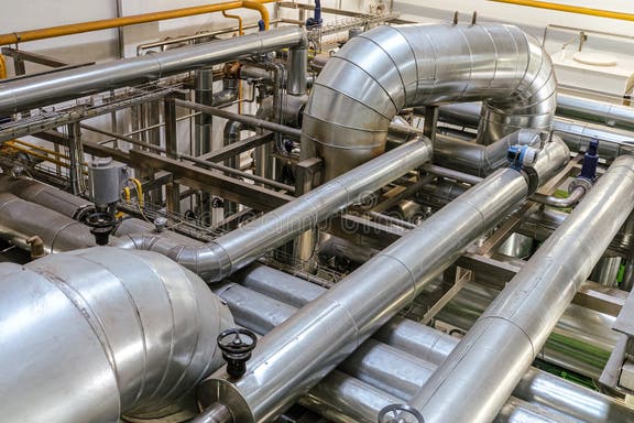 Galvanized Round and Rectangular Ventilation Gas Ducts in an Industrial ...