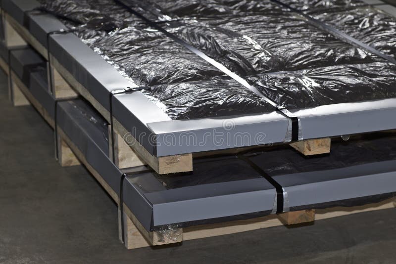 Galvanized Sheet in Packs in Metal Products Warehouse Stock Photo ...