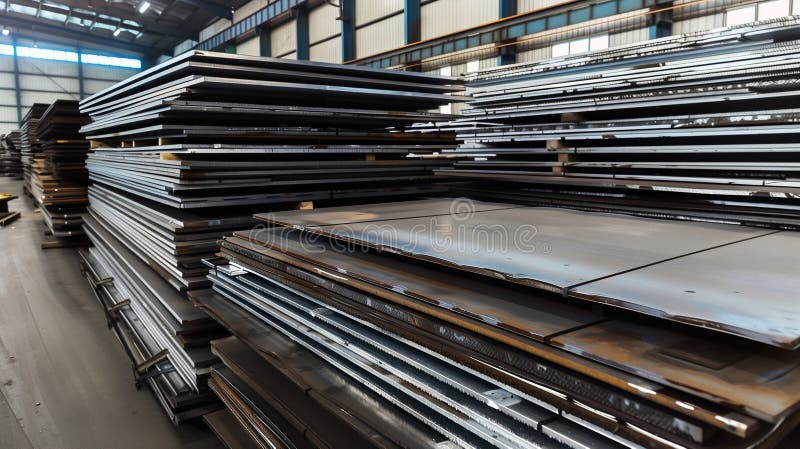 Galvanized Sheet Steel Stacks in Industrial Warehouse Stock ...