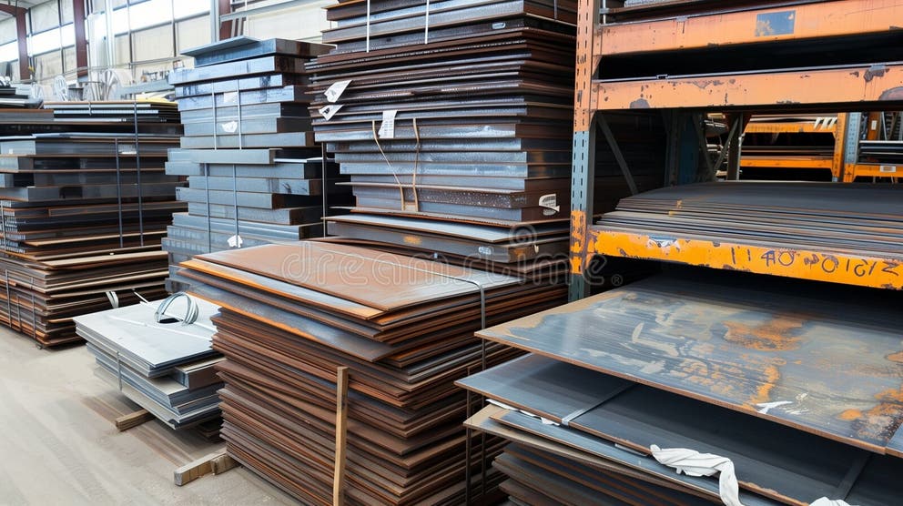 Galvanized Sheet Steel Stacks in Industrial Warehouse Stock ...