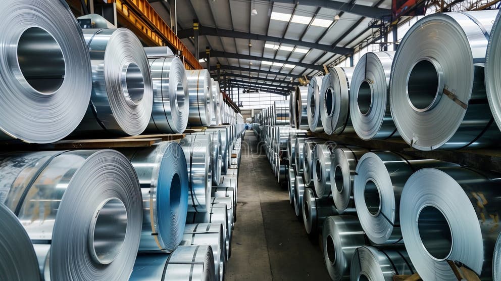 Galvanized Sheet Steel Stacks in Industrial Warehouse Stock ...