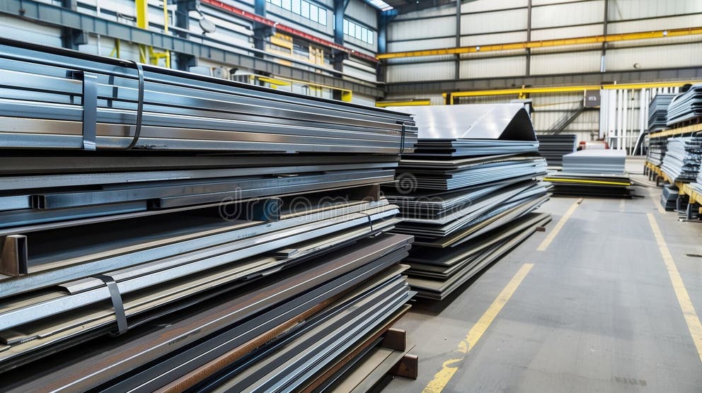 Galvanized Sheet Steel Stacks in Industrial Warehouse Stock ...