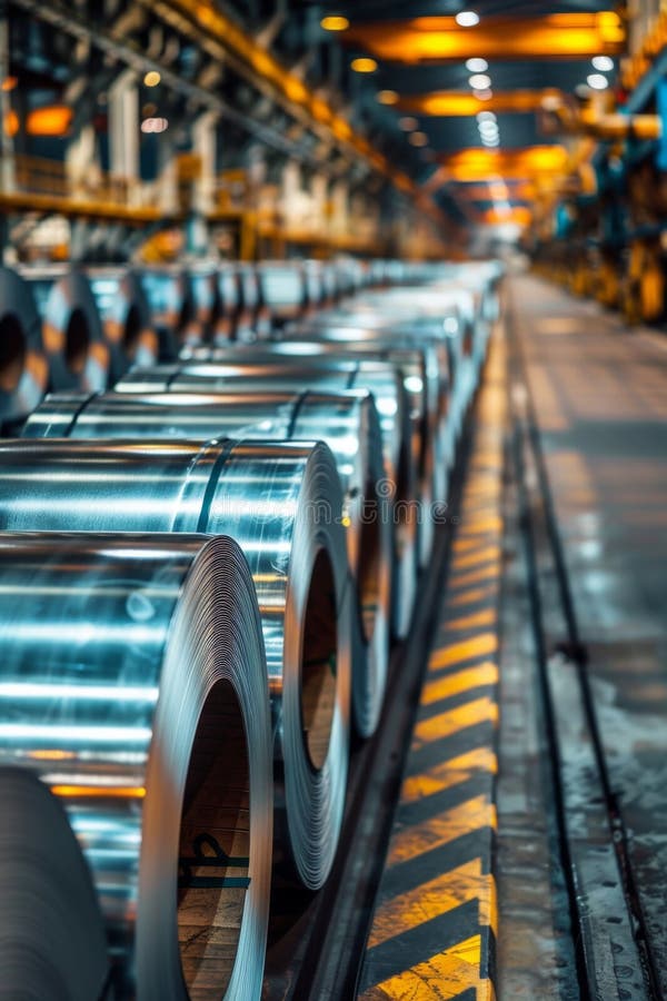 Galvanized Steel Coil in Factory Setting, Industrial Production Line ...