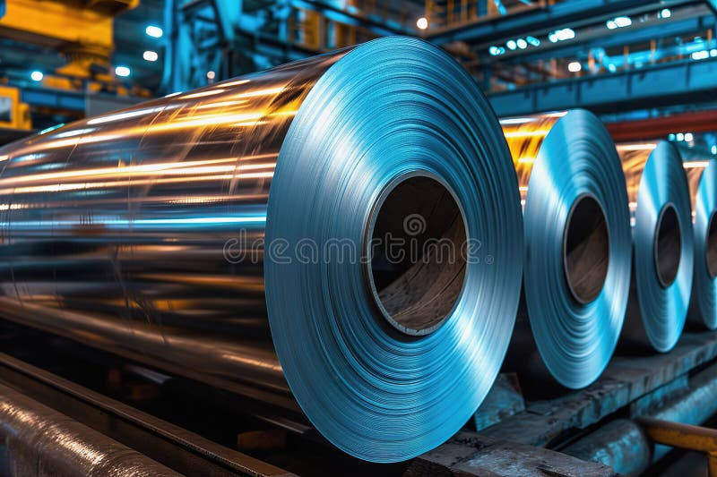 Galvanized Steel Coils in Industrial Warehouse. Industrial Background ...