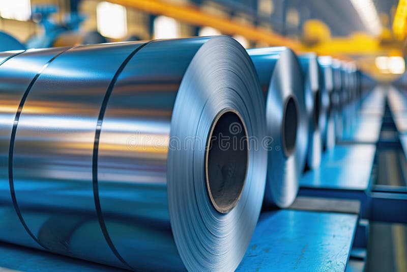 Galvanized Steel Coils in Industrial Warehouse. Industrial Background ...