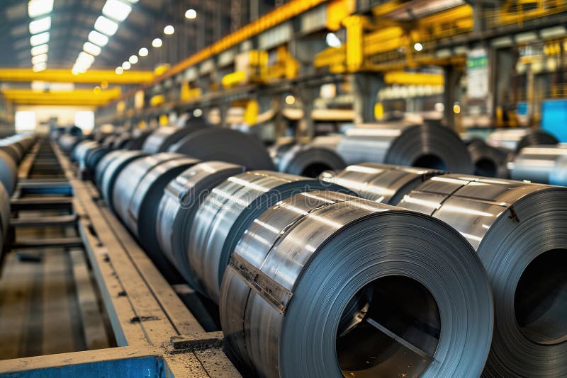 Galvanized Steel Coils in Industrial Warehouse. Industrial Background ...