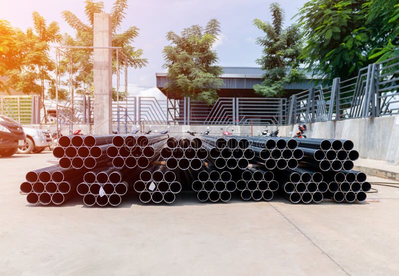 Galvanized Steel Pipe Stack on Floor Stock Photo - Image of circle ...