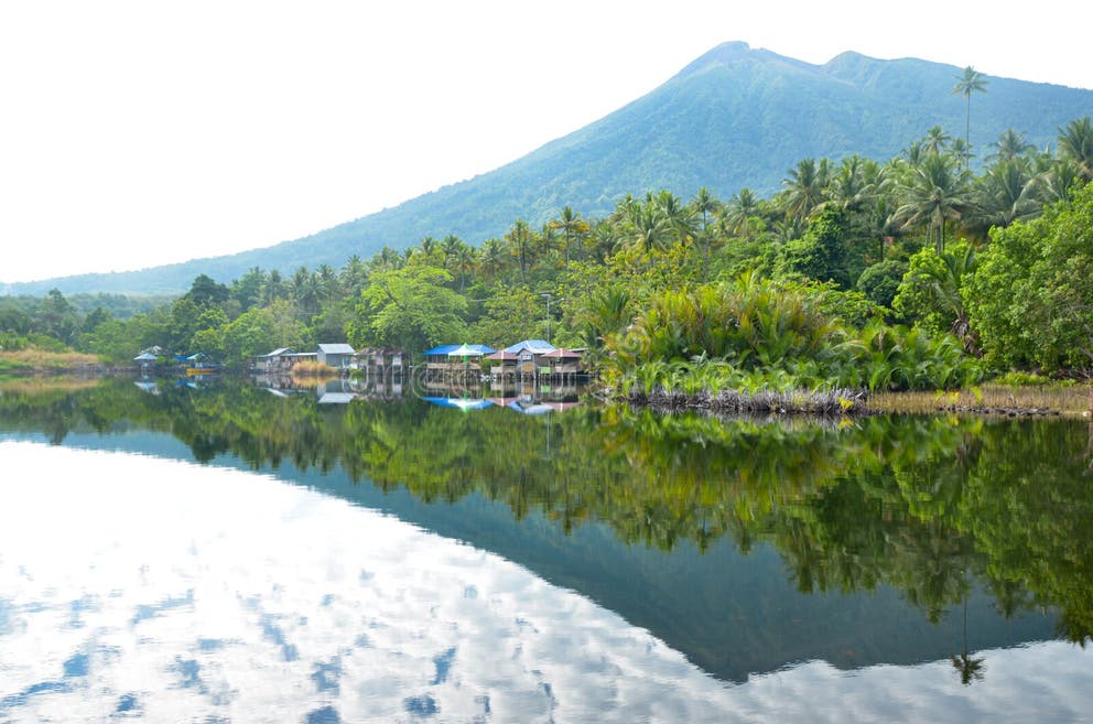 Gamalama Mountain Backround Stock Photo - Image of lake, valley: 213396484
