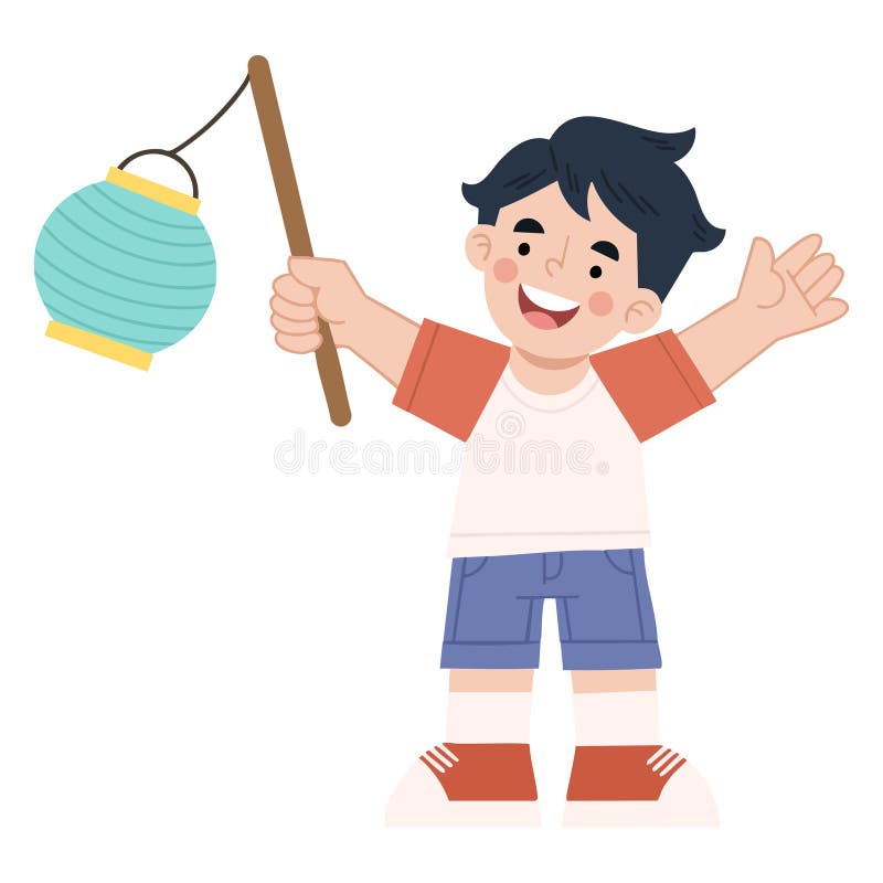 Illustration of Happy Boy Holding a Lantern Stock Vector - Illustration ...