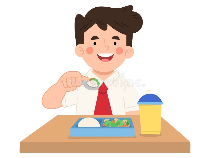 Illustration of a Boy Enjoying a Packed Lunch Stock Vector ...