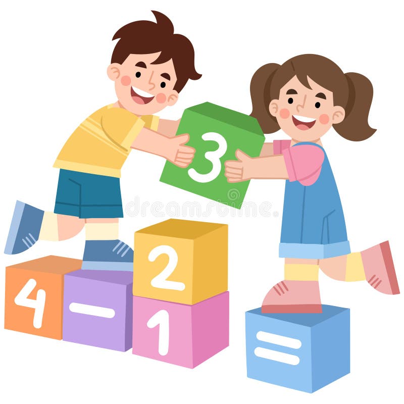Illustration of Boy and Girl Playing with Number Blocks Stock Vector ...