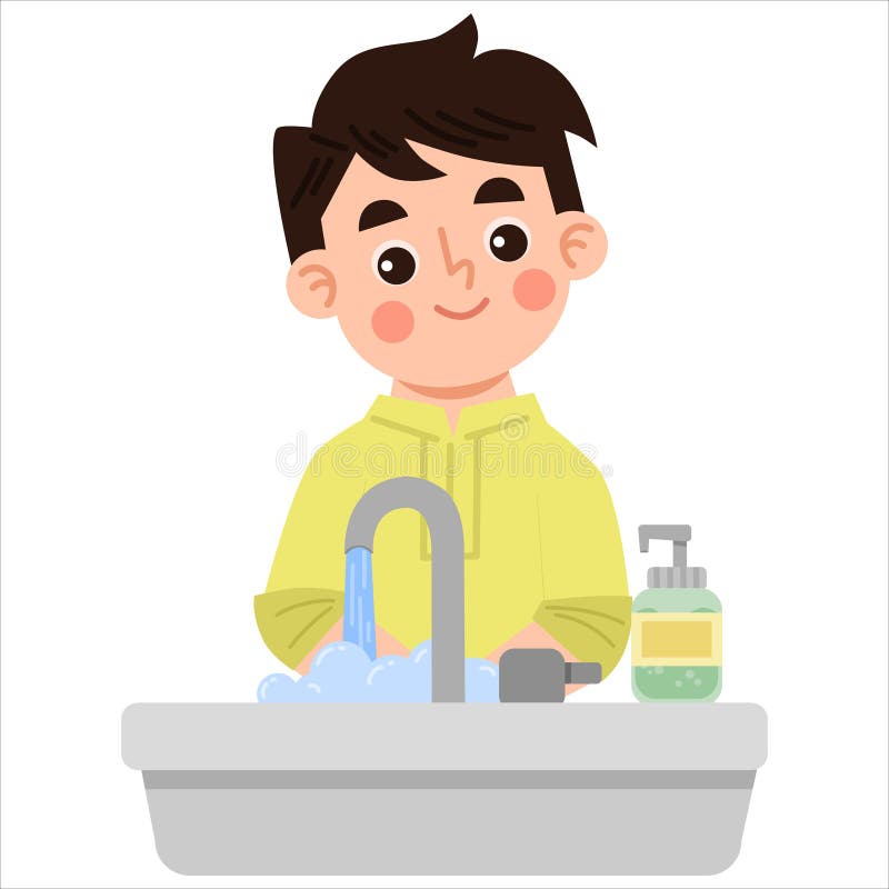 Illustration of Boy Washing Hands in Sink Stock Vector - Illustration ...