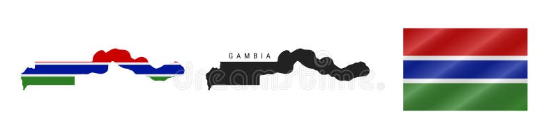 Gambia Detailed Flag Map Detailed Silhouette Waving Flag Vector