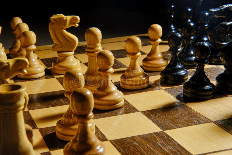 Gambit on an Old Chess Board with Vintage Pieces Stock Photo - Image of ...
