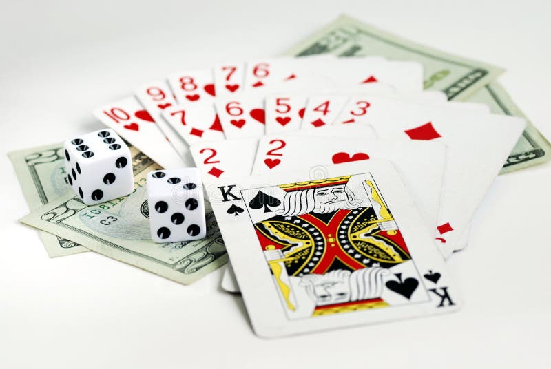 Gamble with Playing Cards and Two Dices Stock Photo - Image of gamble ...