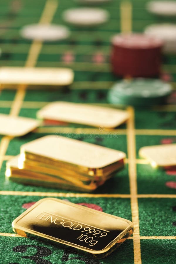 Gambling Chips and Gold Bars on Roulette Table Stock Image - Image of ...