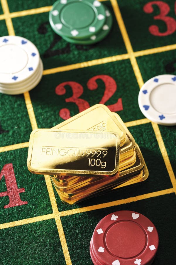Gambling Chips and Gold Bars on Roulette Table Stock Photo - Image of ...