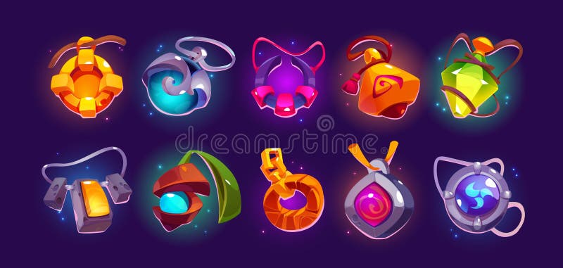 Game Amulet Icon with Magic Gem Vector Ui Set Stock Vector ...