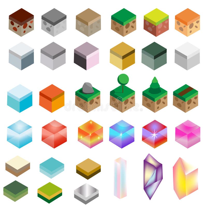 Isometric Texture Cubes of Materials for Game Stock Vector ...
