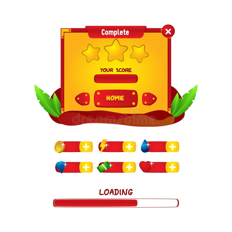 Game Assets with Level Complete Menu Design Vector Stock Illustration ...