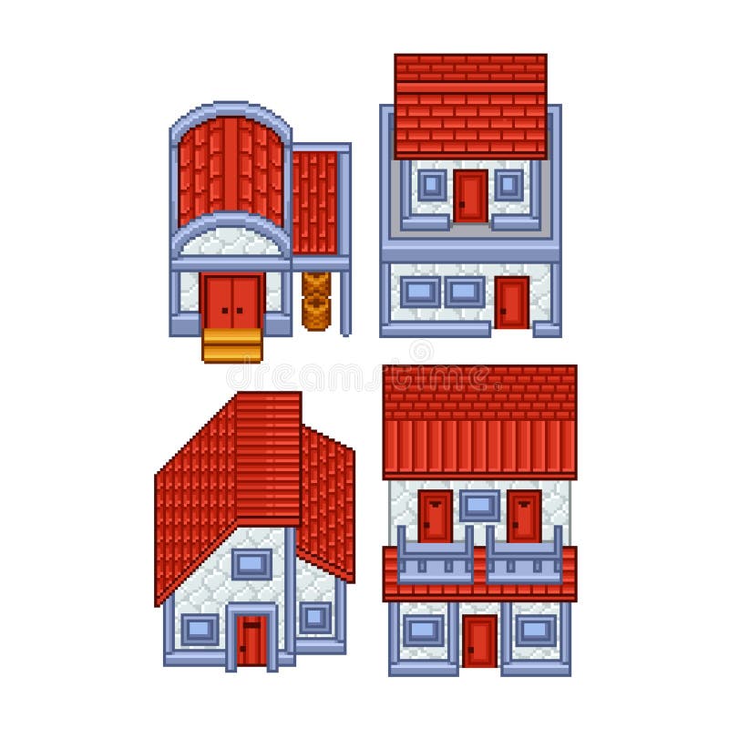 Game Assets Top Down House Pixel Art Stock Vector - Illustration of ...