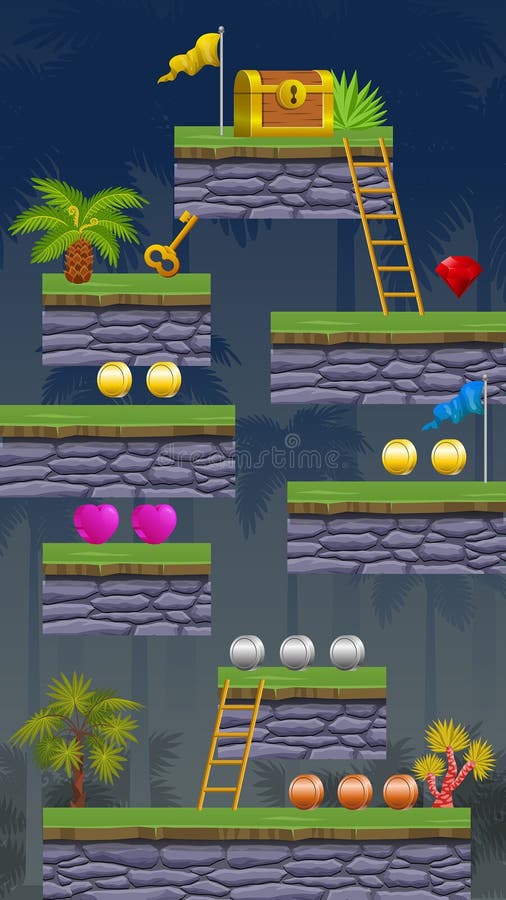 Game Background with Floating Platform in the Jungle Scene for Mobile ...