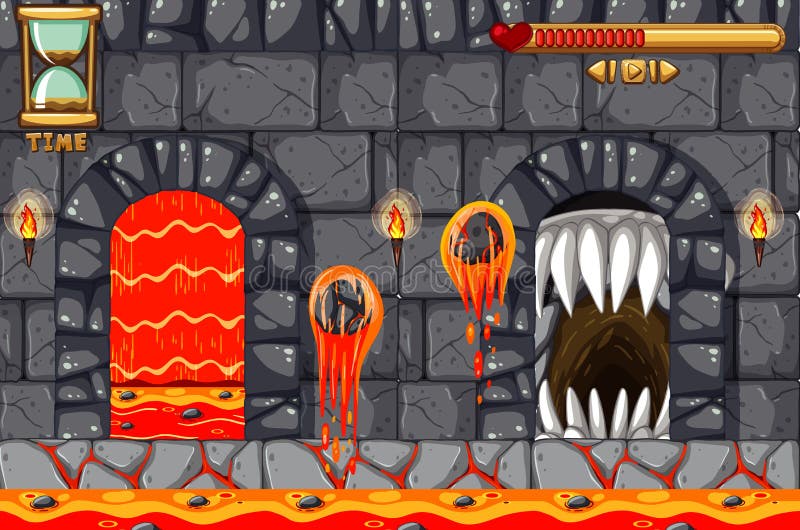 Game Background Template with Brick Wall and Lava Stock Vector ...