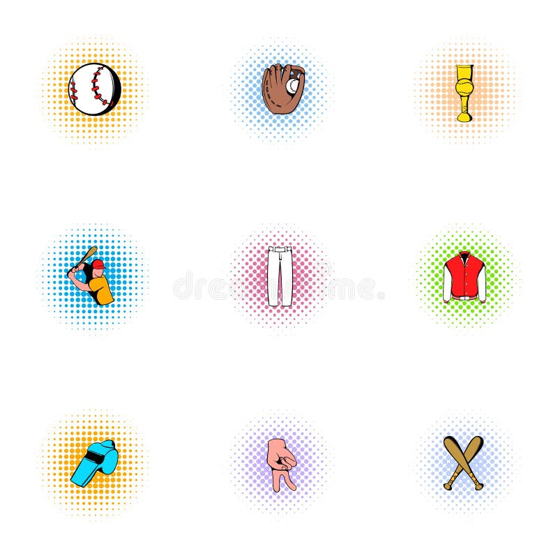 Game with Bat Icons Set, Pop-art Style Stock Vector - Illustration of ...