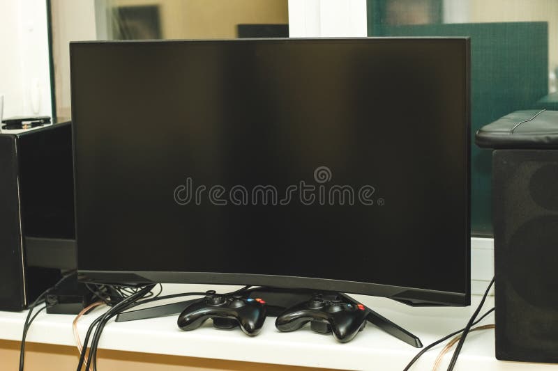 Game Big Computer Screen with Game Joysticks, Gamer S Place. Stock ...