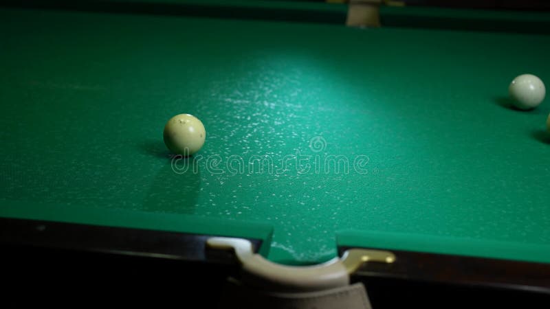 Game of Billiards. Top View of Cue Hitting the White Ball into Pocket ...
