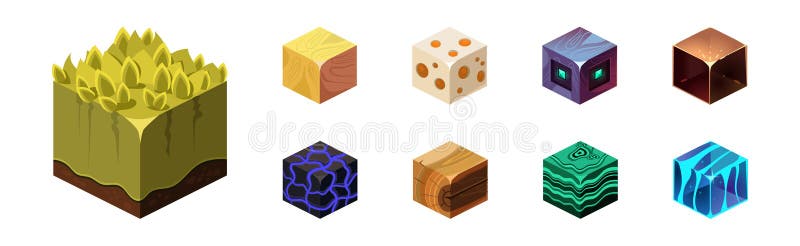 Game Blocks and Cubes of Different Material Vector Set Stock Vector ...