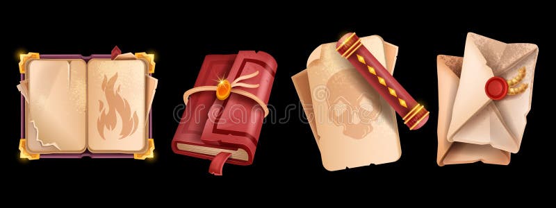 Magic Book, Vector Fantasy Game UI Parchment Background, Shiny Wizard ...