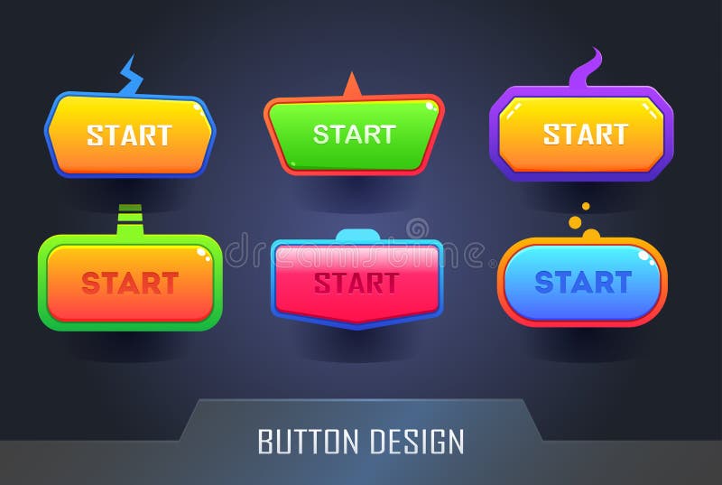 Game Button Design Set. Set of Colored Web Buttons. Vector Button Set ...