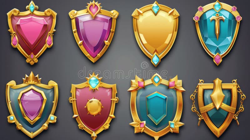 Game Buttons with Gems and Gold Frames. Ui Interface Elements, Cute ...